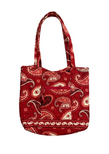 Vera Bradley Mesa Red Paisley Pattern Shoulder Tote Bag Zips Pockets ...