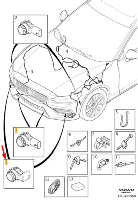 VOLVO V60 MK2 Front Outer Short Park Assist Sensor 32209487 NEW GENUINE ...