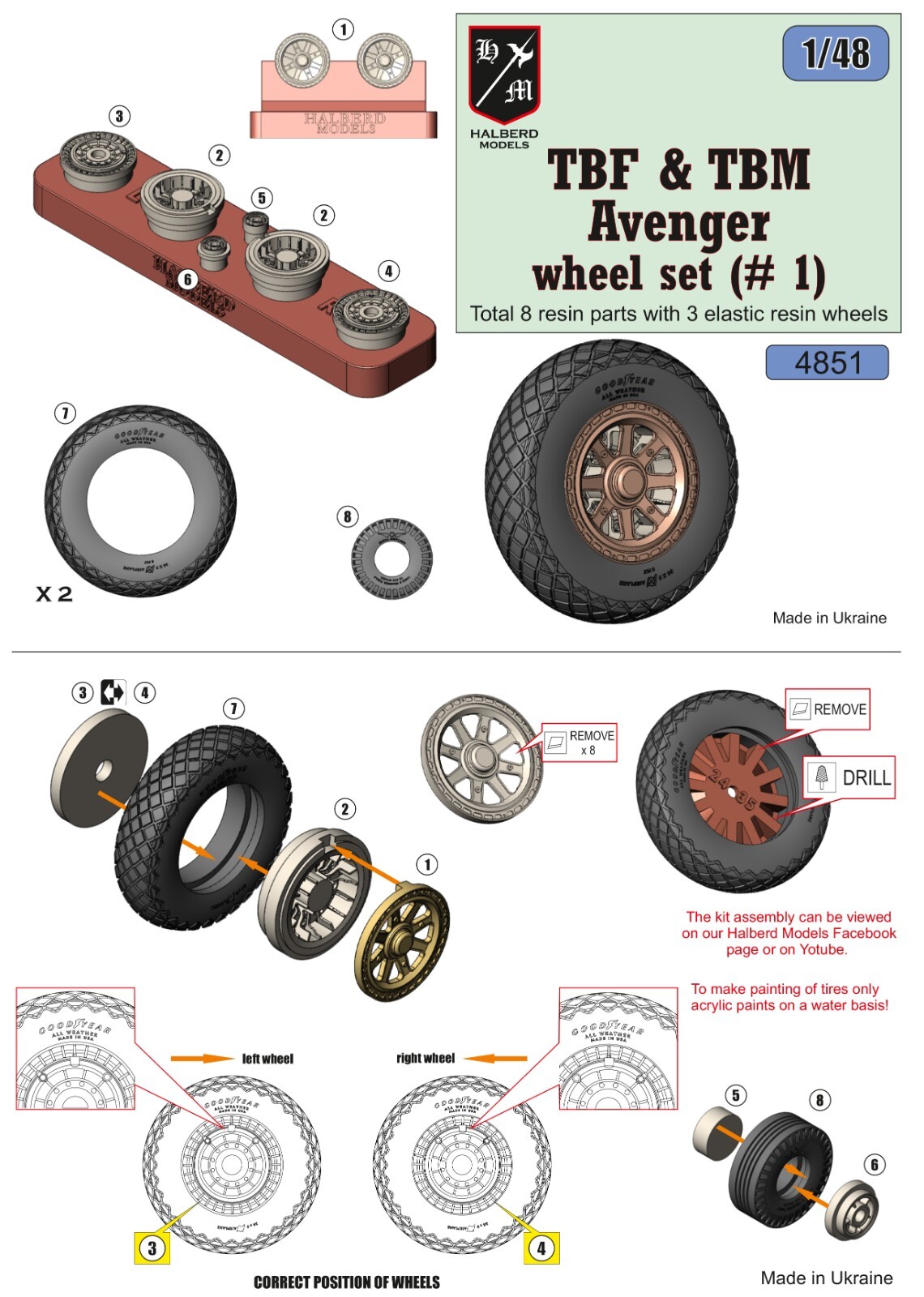TBF & TBM Avenger Halberd Models wheels set #1 1/48 kit | eBay
