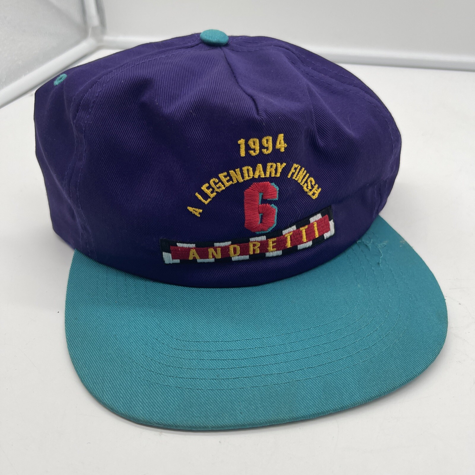 Vintage 1994 Mario Andretti A Legendary Finish Snapback Hat Purple ...