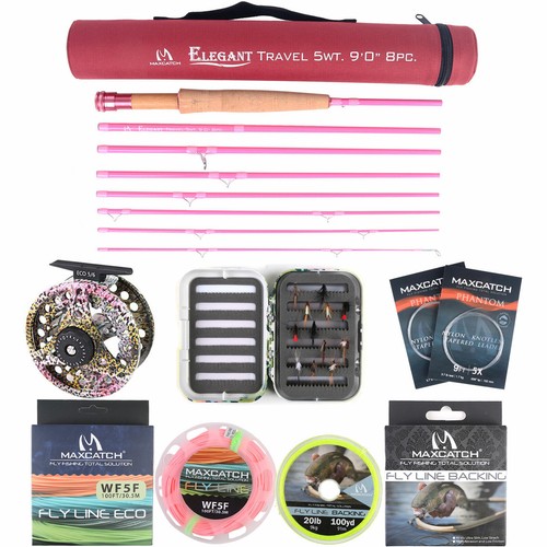 Maxcatch 2wt 5wt Women's Elegant Pink Fly Fishing Rod Combo, Fly Reel ...