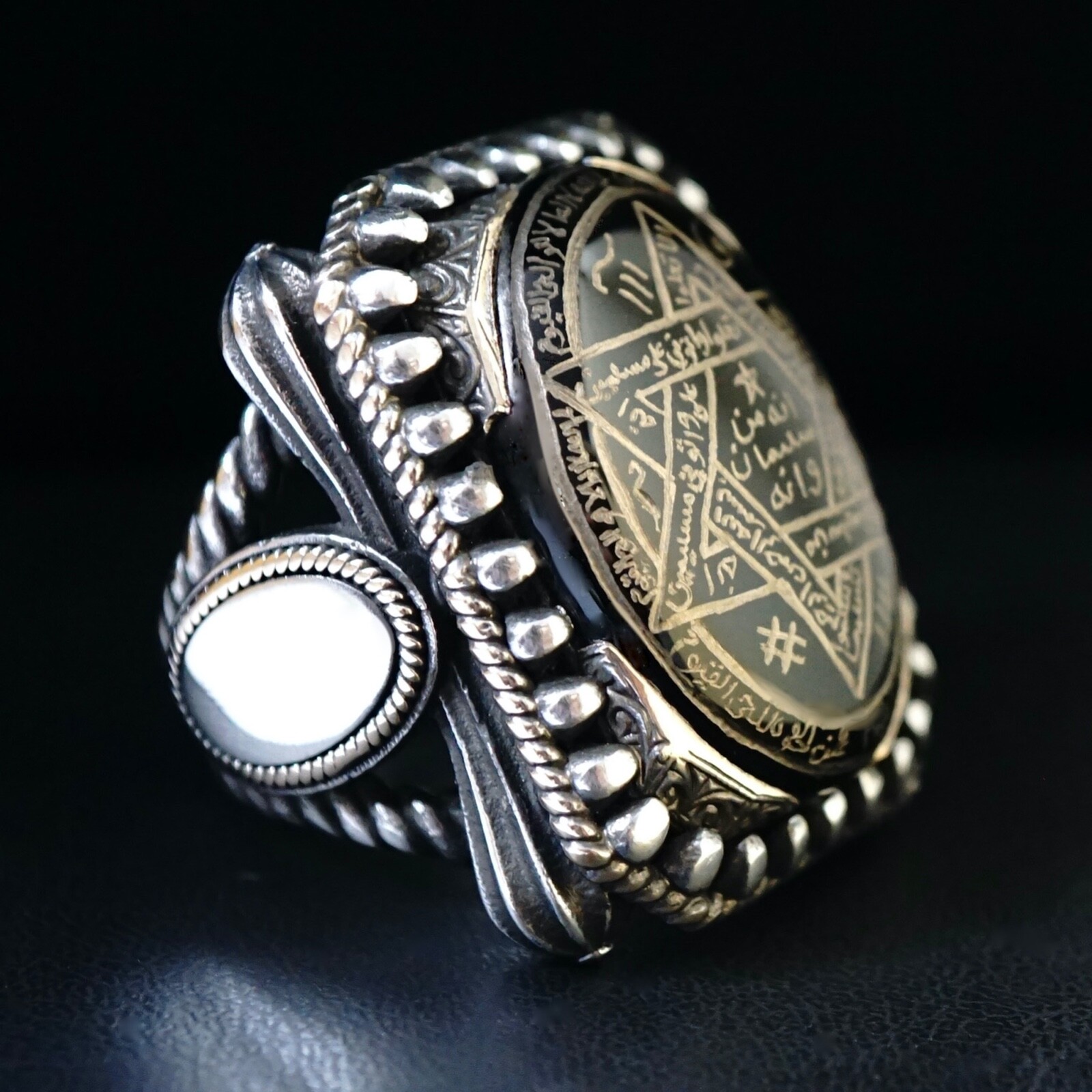 Ring Handmade Seal of Solomon engraved Onyx 925 Sterling Silver Unique ...