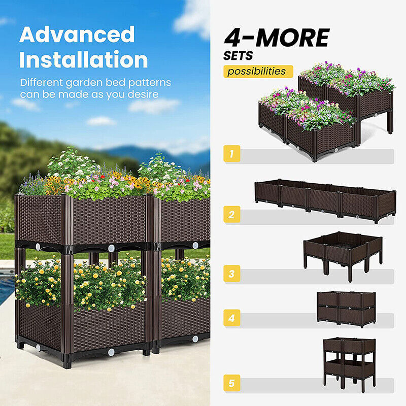 2/4pcs Elevated Plastic Raised Garden Bed Patio Porch Planter Box ...