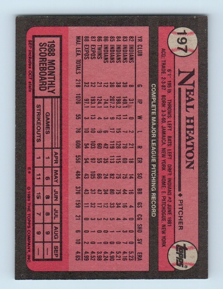 1989 Topps Neal Heaton Montreal Expos #197 | eBay