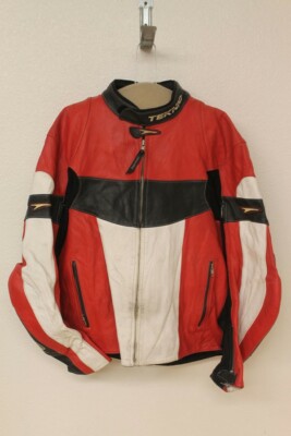 MENS TEKNIC RED LEATHER ARMORED CRASH PROTECTION MOTORCYCLE RACING ...