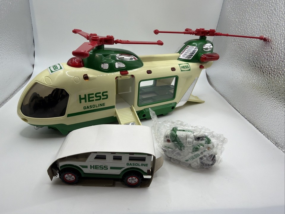 Vintage 2001 Hess Toy Helicopter with Motorcycle and Cruiser - New In ...