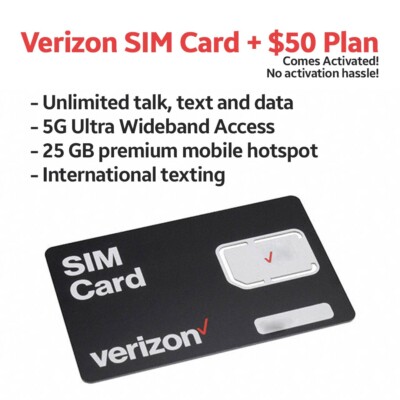Verizon Sim card + $50 Unlimited Plan | eBay