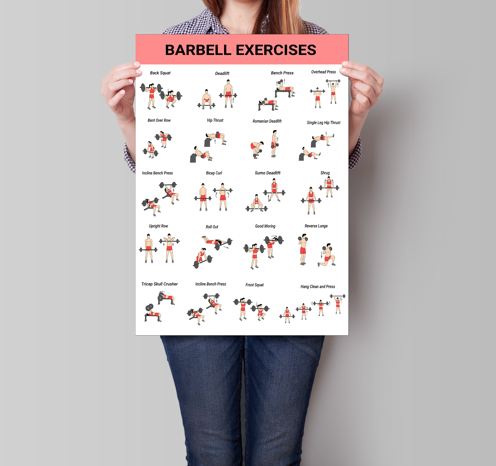DUMBELL BODYWEIGHT BARBELL GYM WORKOUT EXERCISE POSTERS A1 A2 A4 FULLY ...
