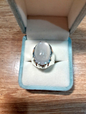 White Aqeeq Ring For Men, 925 Sterling Silver Natural Agate Ring, Akik ...