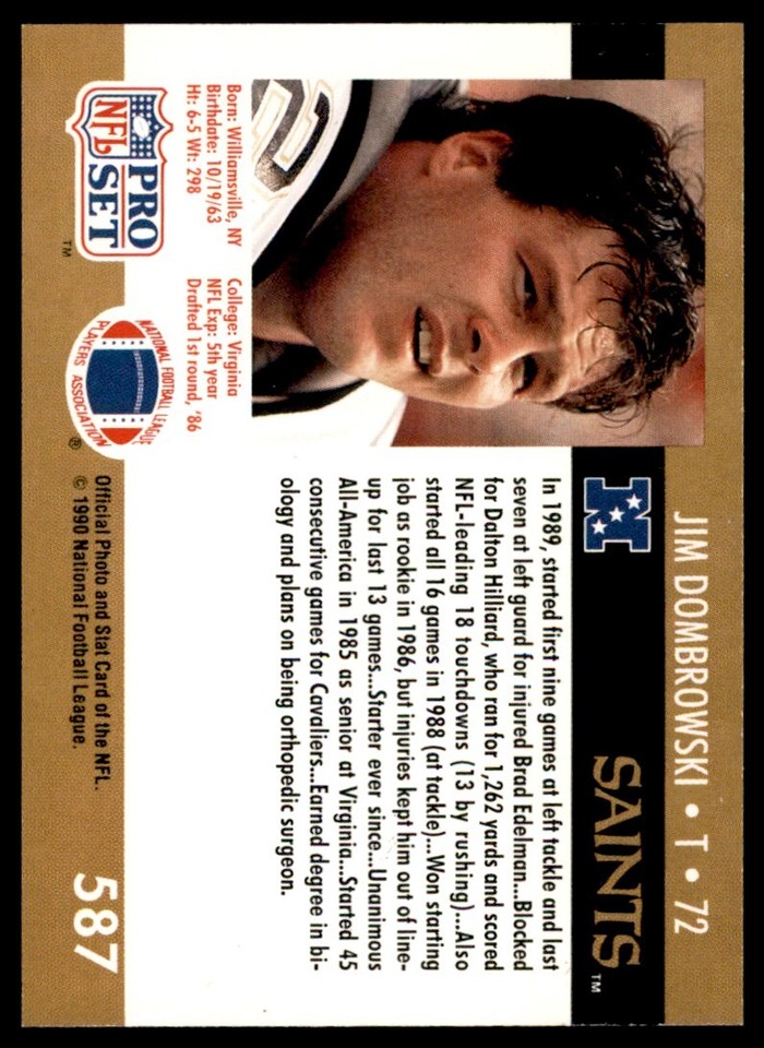1990 Pro Set Jim Dombrowski Rookie New Orleans Saints #587 | eBay