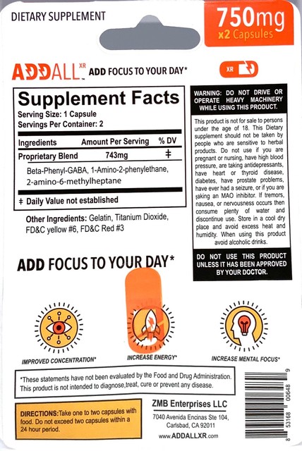 Addall XR 750mg Brain Booster Supplement Capsules - 2 Count for sale ...