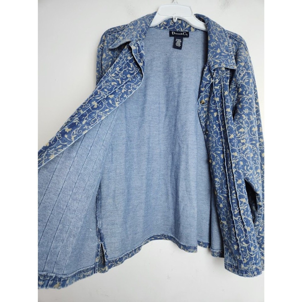 Denim & Co. Women Blue w/White Floral Denim Button Up Shacket size ...