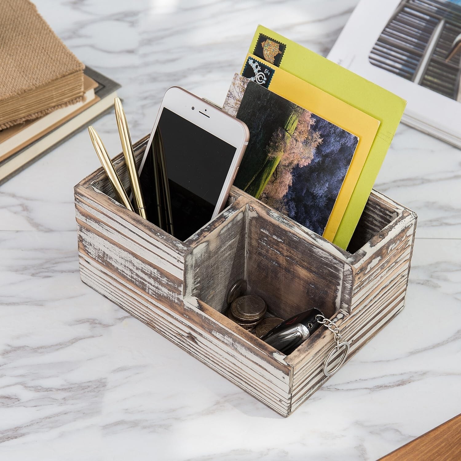 Wood Desktop Office Stationery Organizer Tray, Remote Control and Media ...