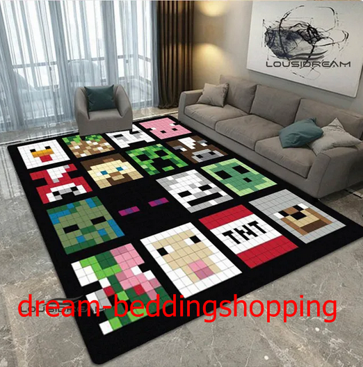 Kids Minecraft Bedroom Living Room Carpets Anti-Slip Floor Rugs Mat ...
