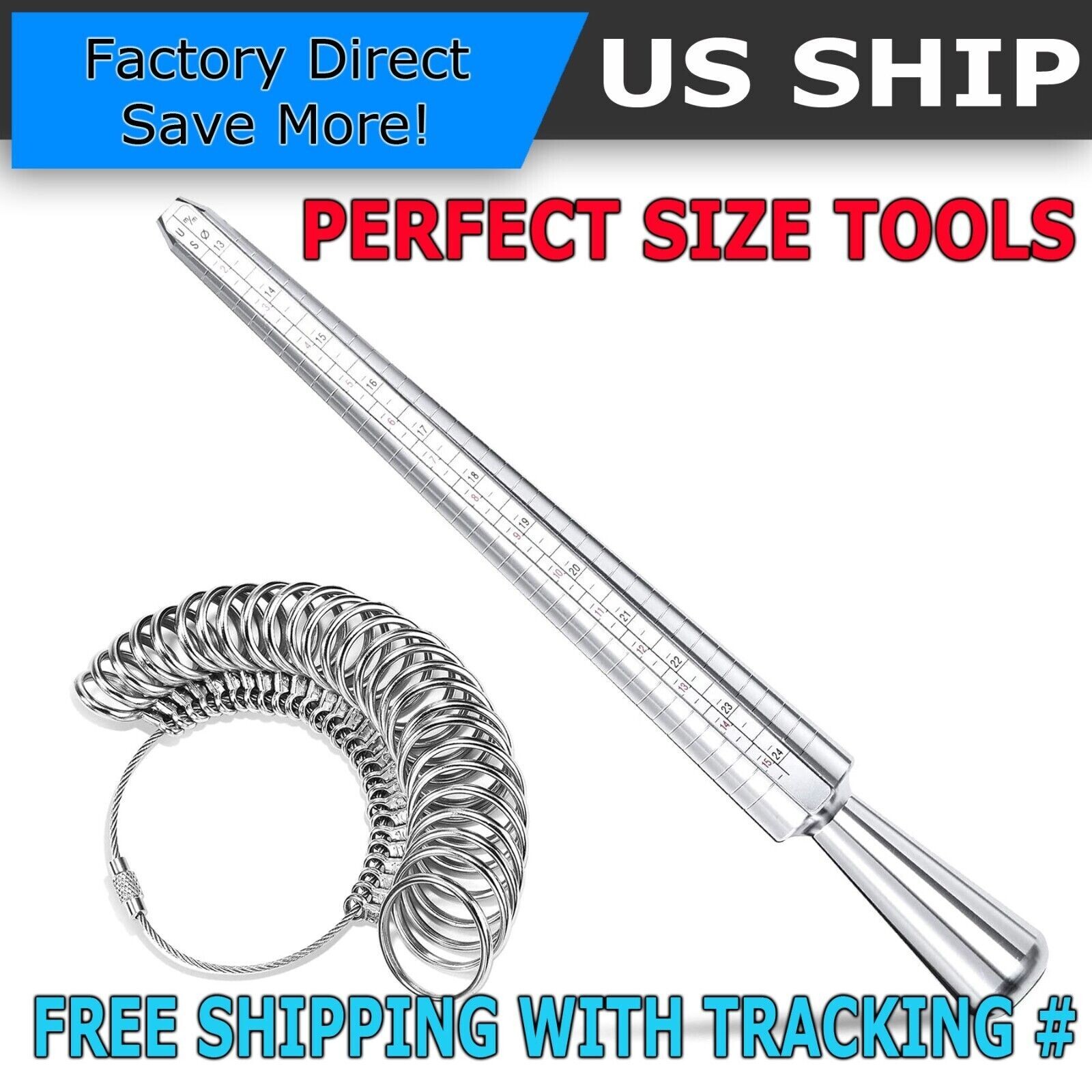 Metal Ring Sizer Gauge Mandrel Finger Sizing Measure Stick Standard ...