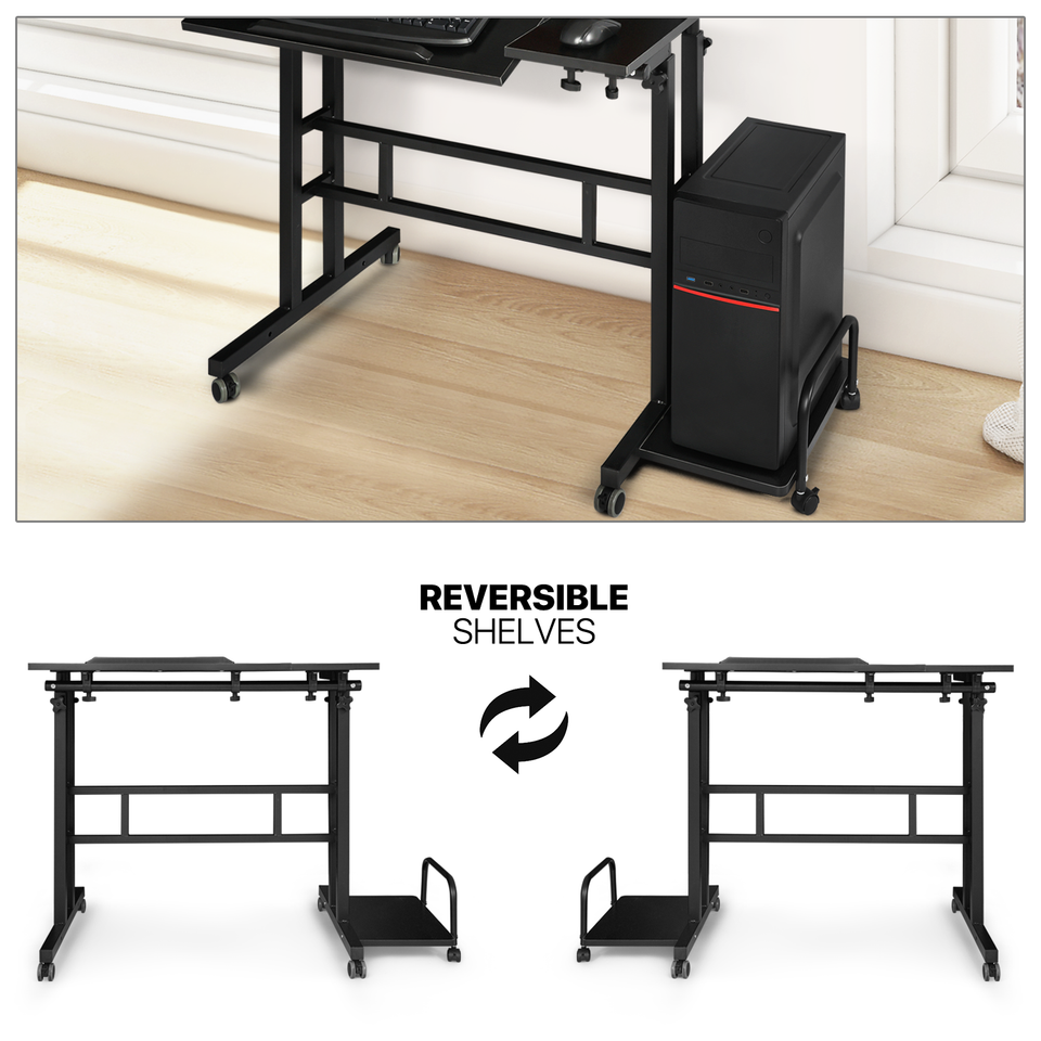 Rolling Adjustable Height Laptop Desk[MOUSE TRAY+CPU STAND]Workstation ...