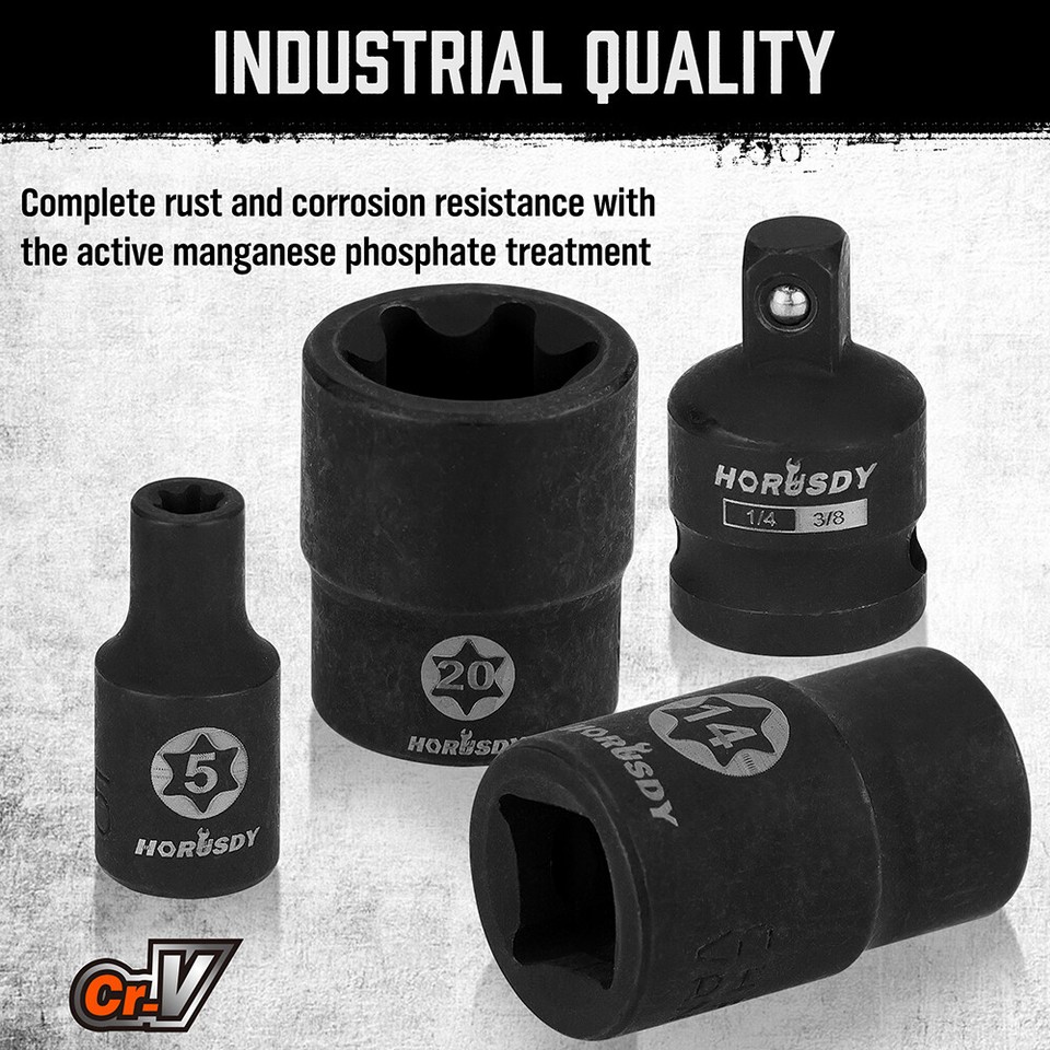 New 13pc Female E Torx Torque Star Socket Bit Set on Snap in Rail E4 ...