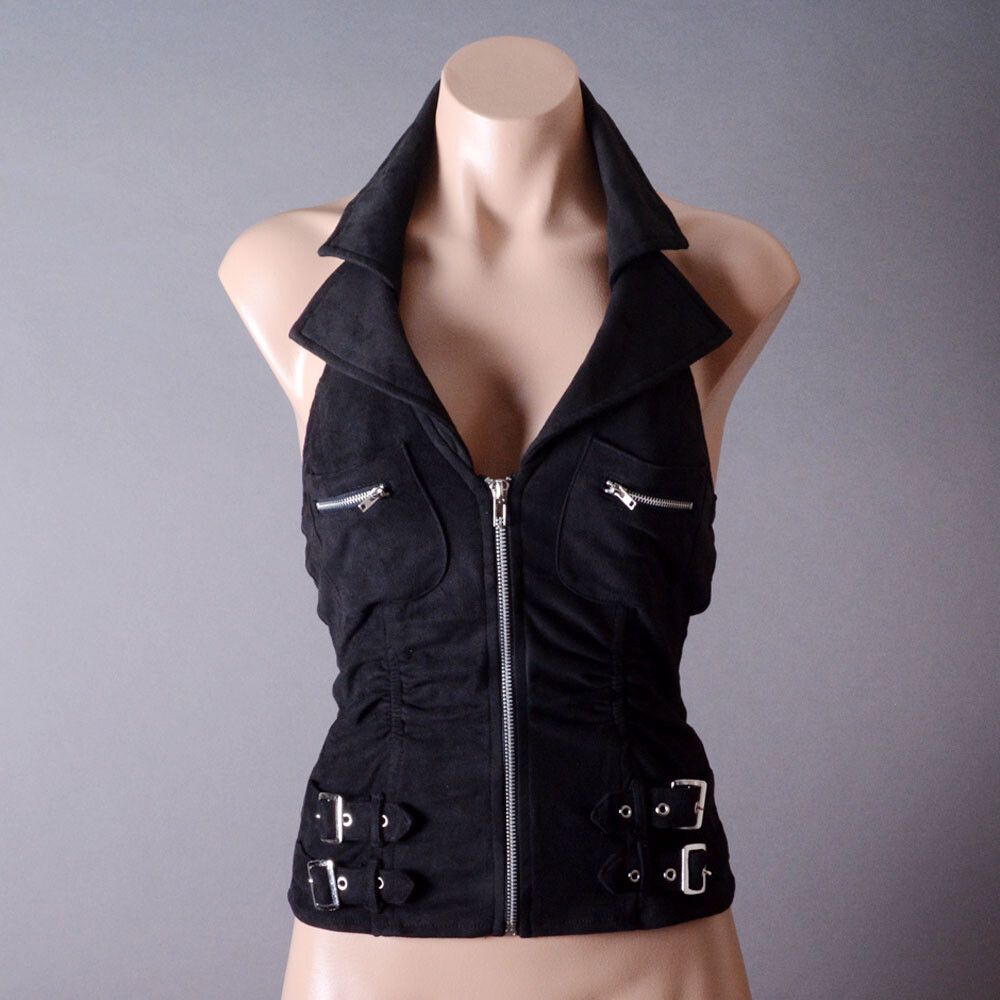 Halter Womens Moto Biker Punk Motorcycle Buckle Steampunk Vest Top ...