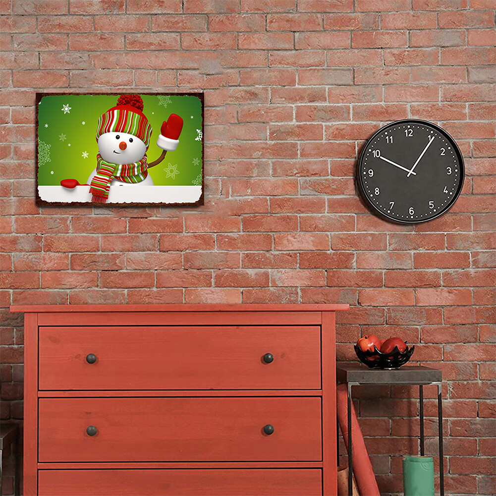 Rectangular Tin Drawing Christmas Snowman Metal Plate Painting Home ...