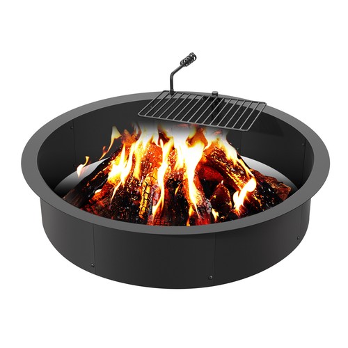 VEVOR Fire Pit Ring w/ BBQ Fire Ring 40 Inch Outer Steel DIY Campfire ...