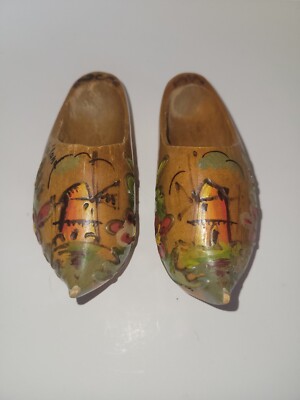 Vintage Authentic Dutch Hand Carved Painted Holland Wooden Clogs Shoes ...