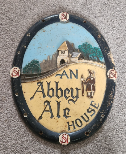 Vintage Cast Iron Shepherd Neame Sign Large Abbey Ale House Brewery Pub ...