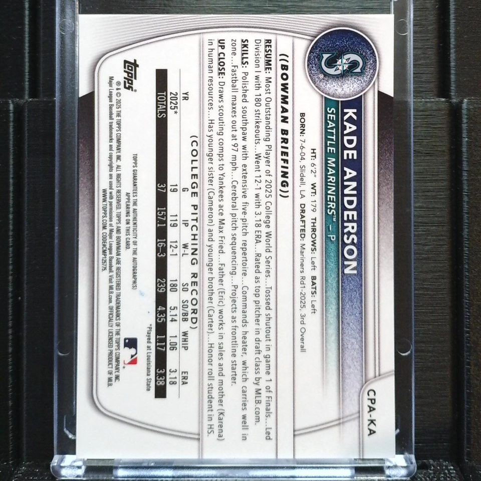 2025 Bowman Draft Kade Anderson Chrome Auto Mariners Top Draft Pick 1st ...