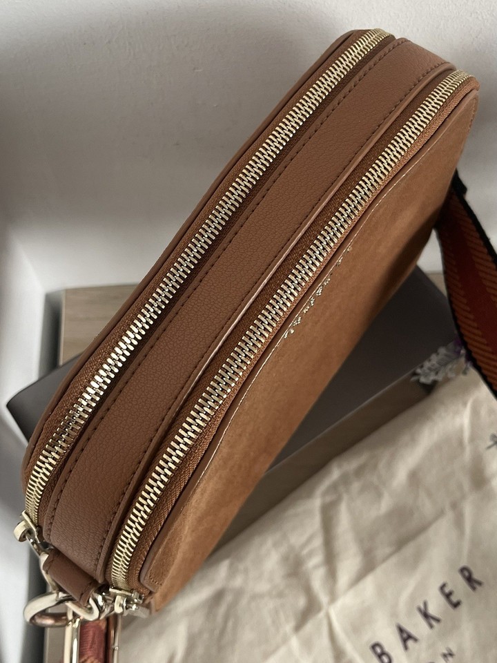 Ted Baker Amerras Tan Suede & Leather Camera Double Zip Shoulder ...