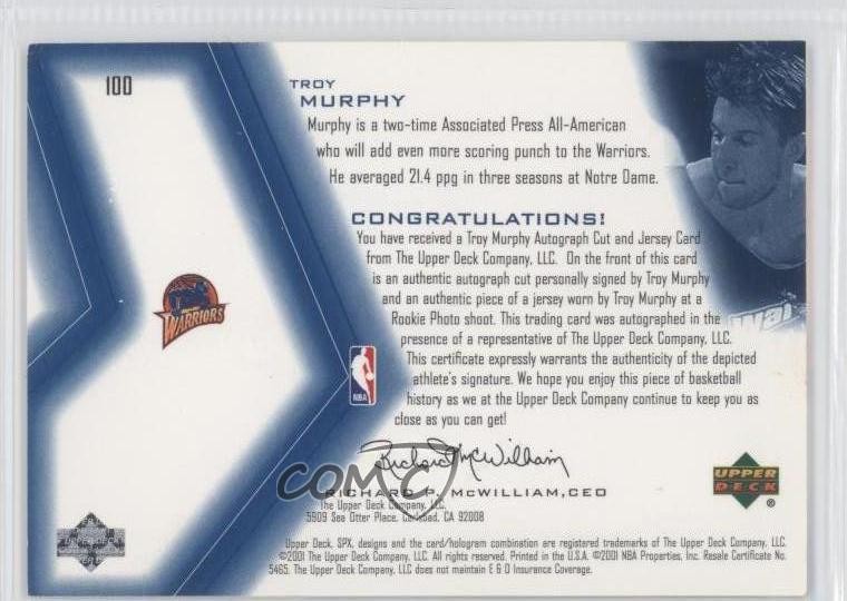 2001-02 SPx Signed SPx Rookie Jersey /800 Troy Murphy (Blue) #100 ...