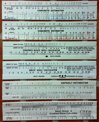 Construction Slide Rule Calculator Estimator 6 Piece Set-Great For ...