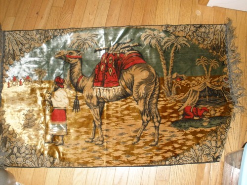 Vintage Tapestry Camel Desert Scene 26"x44" with fringe EUC Wall ...