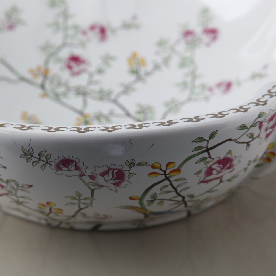 Ceramic Flower-shaped Basin Bowl Vanity Vessel Sink Antique Brass Mixer ...