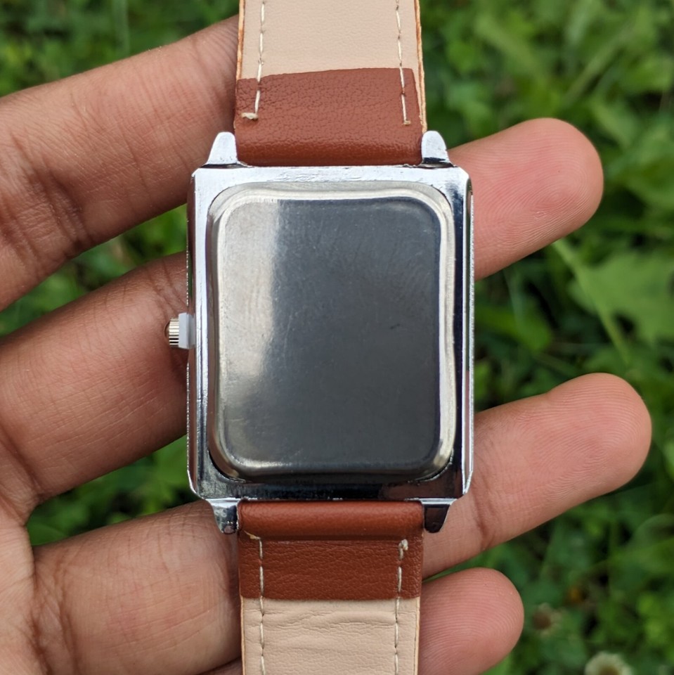 GEDUO Tank Square Leather Stainless Steel Back Analogue Quartz ...