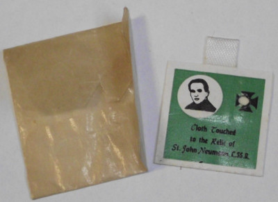 Vtg Bishop St John Neumann C SS R cloth touched relic badge patron sick ...