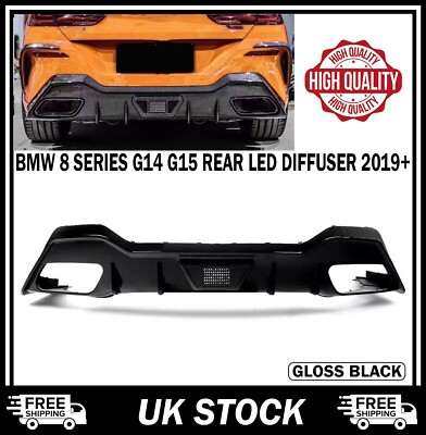 FOR BMW 8 SERIES M SPORT G14 G15 REAR DIFFUSER WITH LED LIGHT GLOSS ...