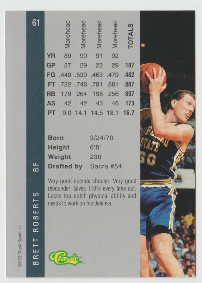 1992 Classic Four Sport #61 Brett Roberts | eBay