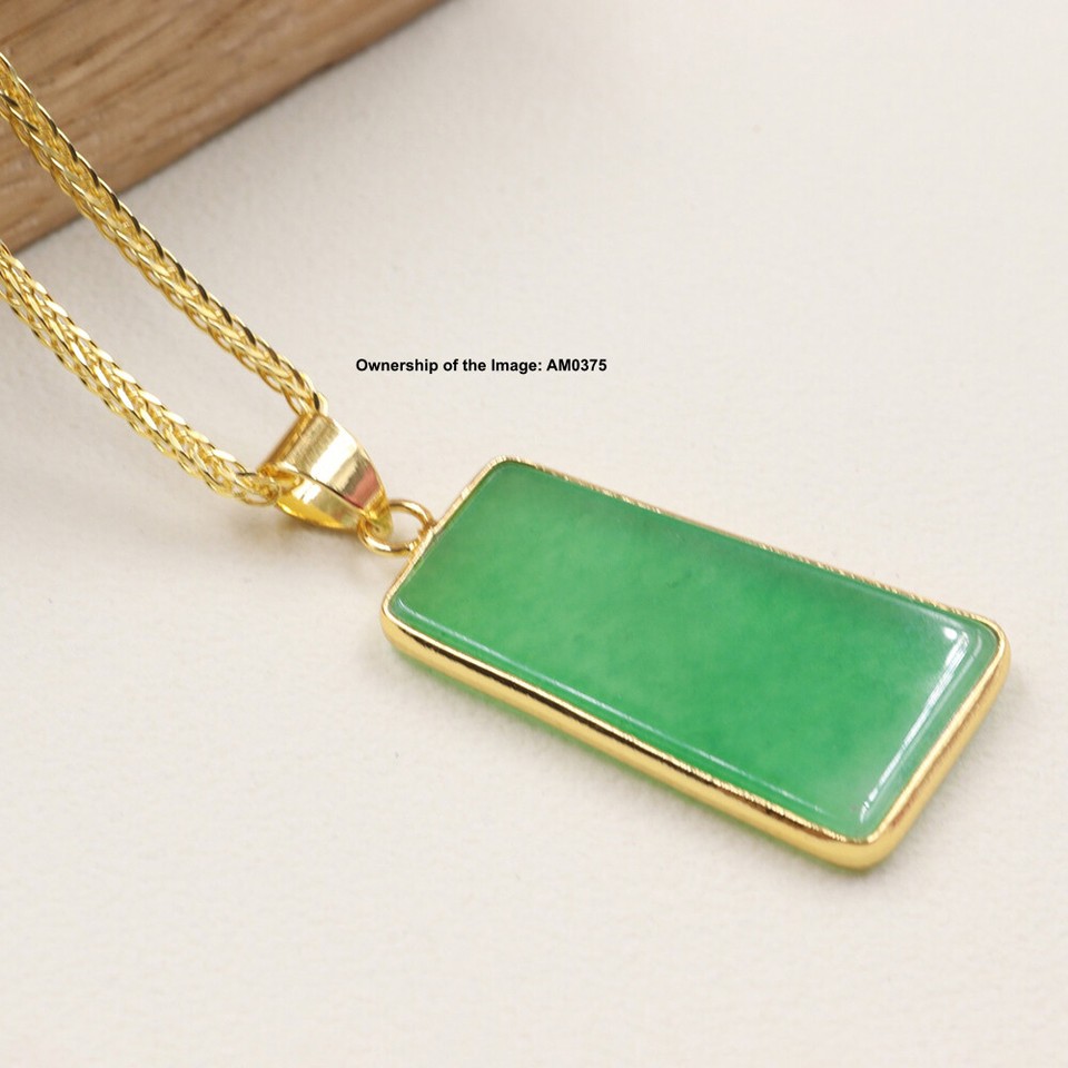 New Gold Plated Women's Green Jade Rectangle Pendant 38mm H Best Gift ...