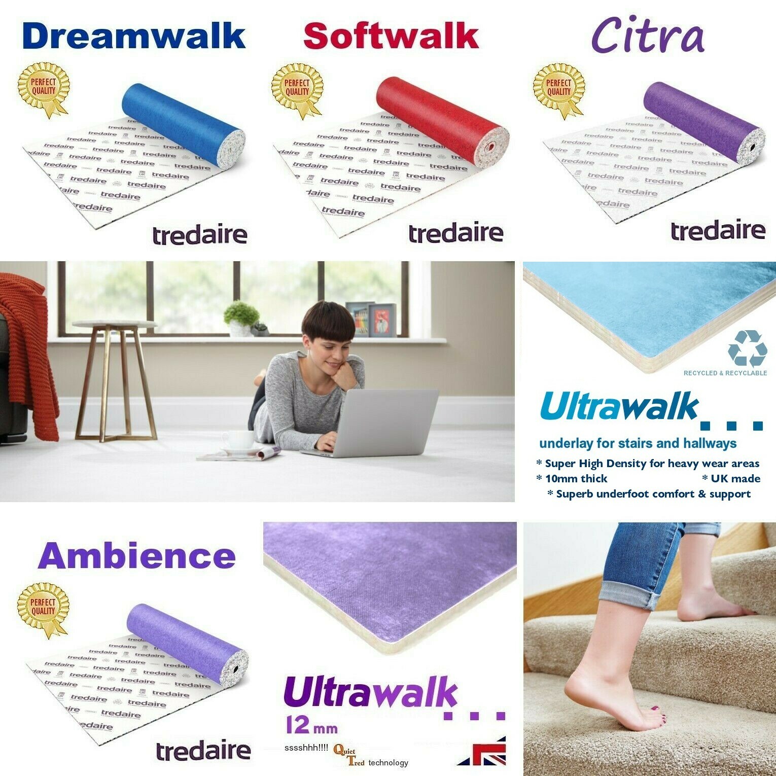 Tredaire carpet underlay Dreamwalk Softwalk Citra Ambience + SuperTred ...