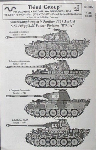 Third Group Decals 1/35th Scale Panther Ausf A #1 Decal Sheet No. 35 ...