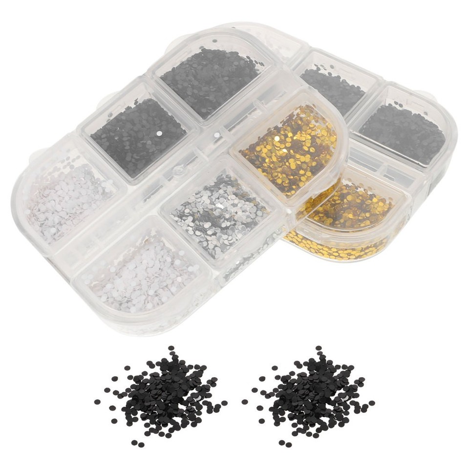 2 Boxes Round Nail Glitter Sequins 6 Grid Dot Charms Nail Art Decor ...