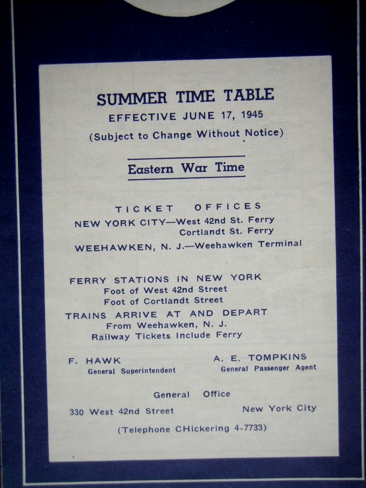 New York, Ontario and Western Railway Summer 1945 Time Table Effective ...