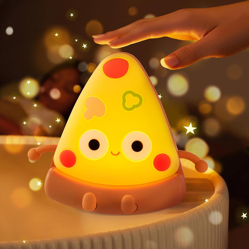 Cute Pizza Night Light for Nursery, Silicone Rechargeable Touch Night ...