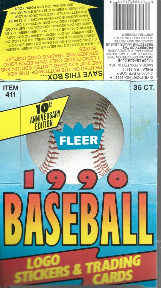 1990 Fleer Display 36 CT Box NO TOP EMPTY Ken Griffey Jr Kirby Puckett ...