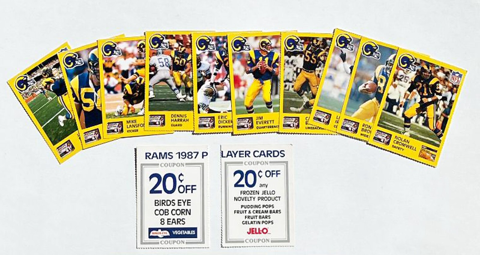 1987 Jello Los Angeles Rams NFL Football Complete 10 Card Set | eBay