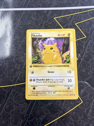 1999 Pokemon Base Set 1st Edition Pikachu (Red Cheeks) Shadowless 58/ ...