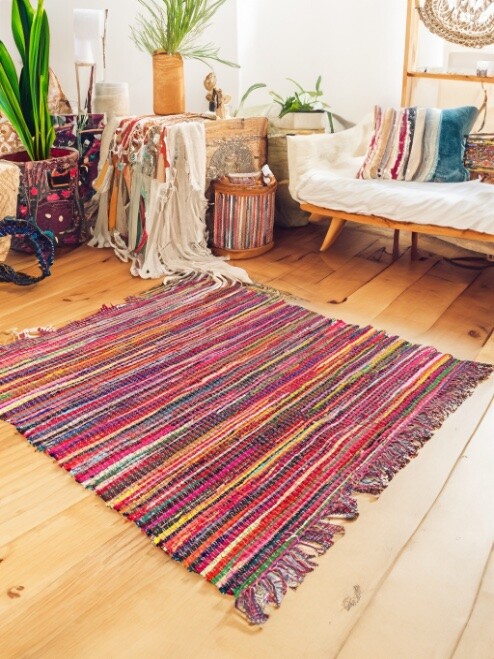 Rag Rug Festival Rugs Multicolour Rainbow Mat Cotton Hand Made ...