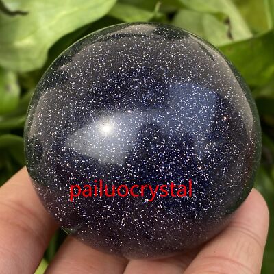 1pc 170G+ blue Gold Sand Ball Quartz Crystal Sphere Reiki Healing Gem ...