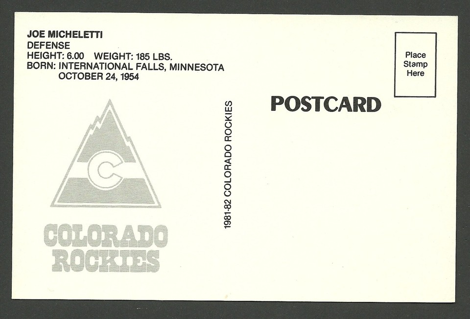 Joe Micheletti Colorado Rockies Team Issued Hockey Postcard | eBay