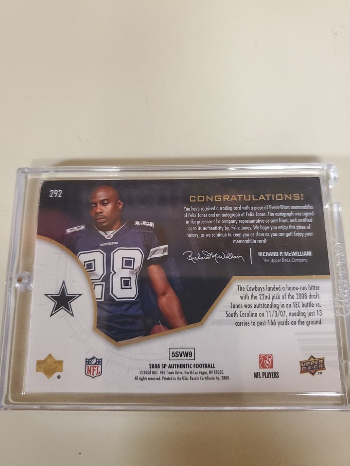 Sp Authentic Felix Jones Autographed Football Card. 2008 331 / 999 | eBay
