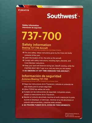 2018 SOUTHWEST AIRLINES SAFETY CARD--737-700 | eBay